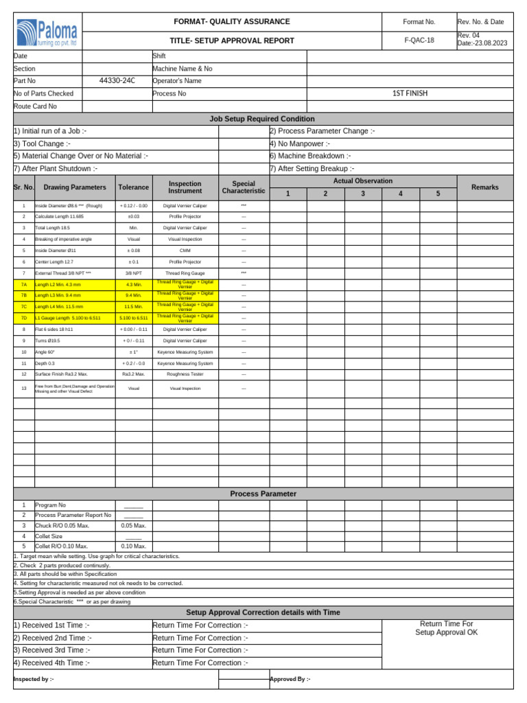 Setup Approval Report Format | PDF