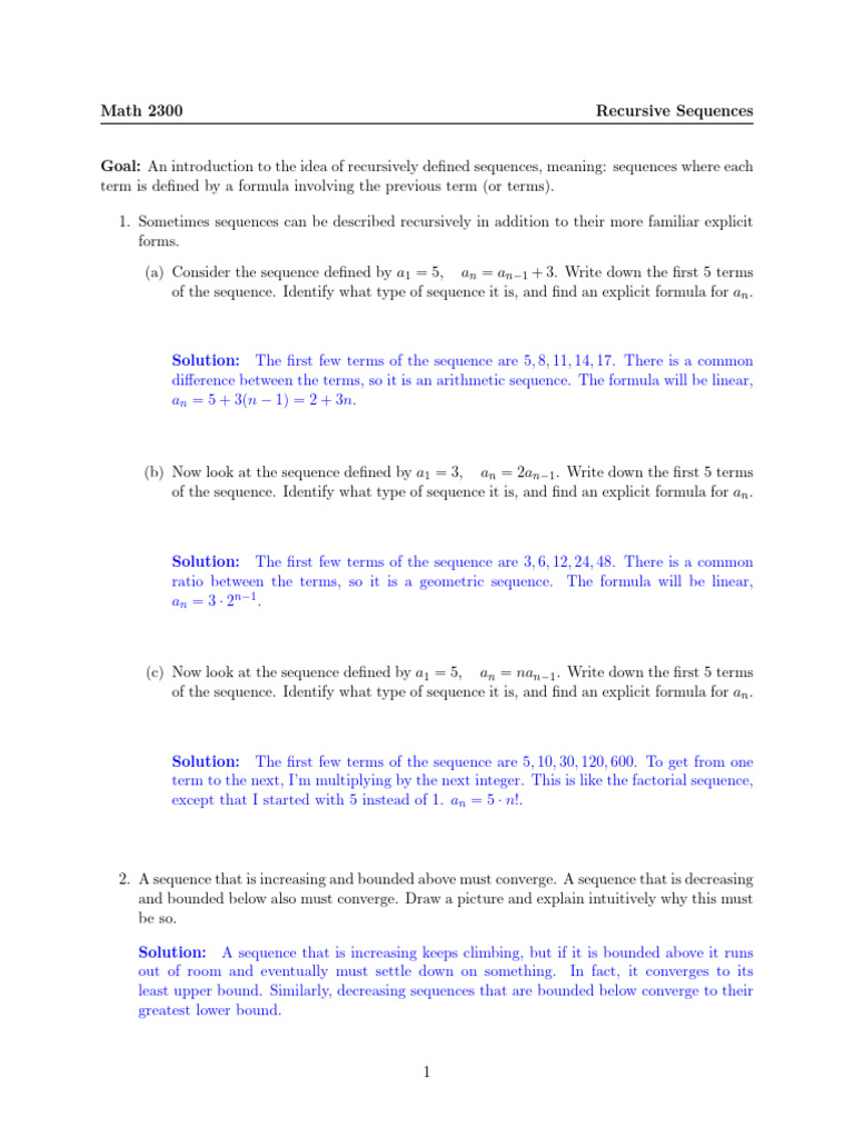 2300project9recursivesequencessol Pdf Sequence Limit Mathematics