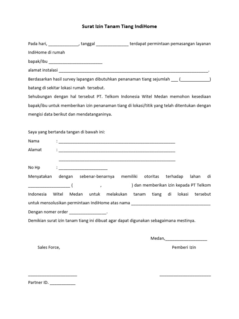 Surat Izin Tanam Tiang Telkom | PDF