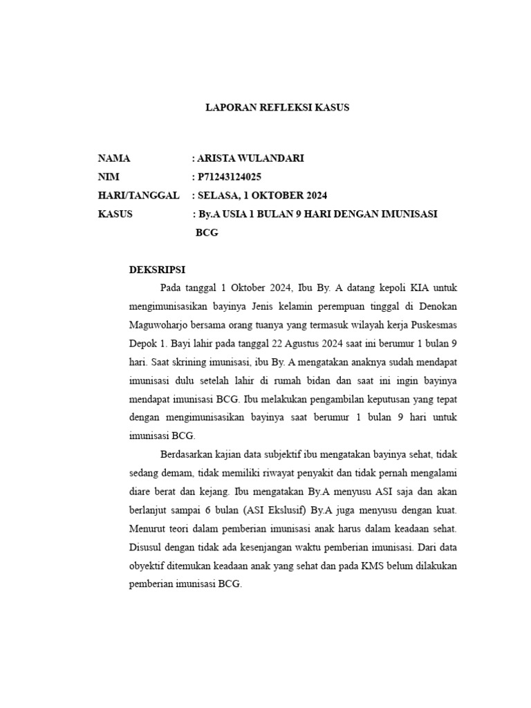 Laporan Refleksi Kasus Stase Bayi, Balita Dan Anak Prasekolah | PDF