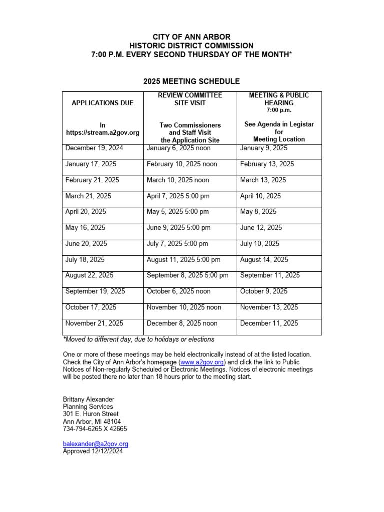 2025 HDC Meeting Schedule | PDF