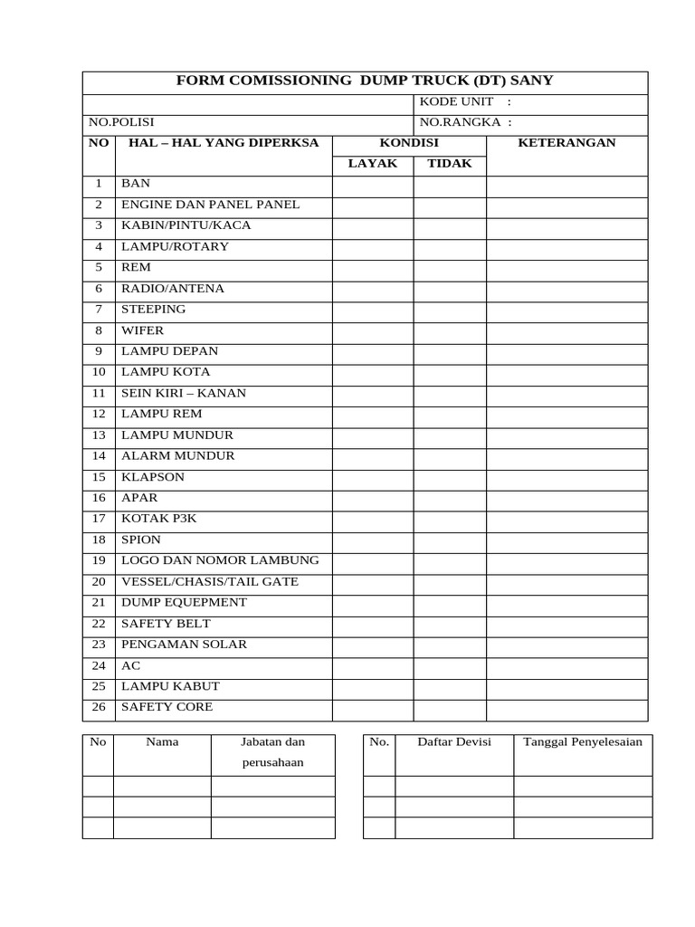 Form Comissioning Dump Truck | PDF
