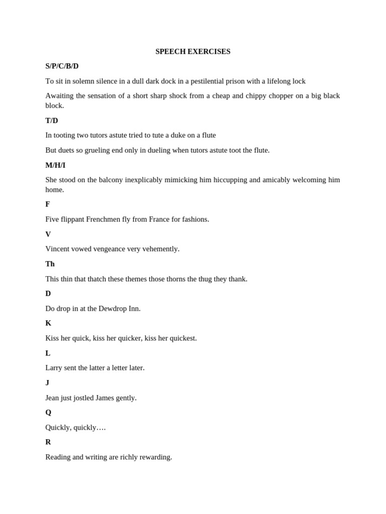 SPEECH EXERCISES | PDF