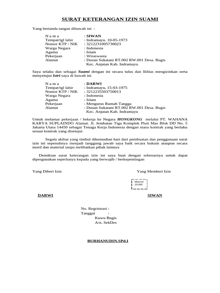 SURAT Keterangan Izin Suami | PDF