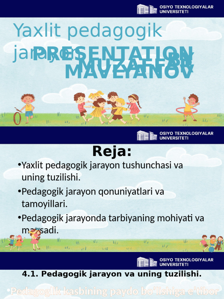 4-Ma'ruza. Yaxlit Pedagogik Jarayon | PDF