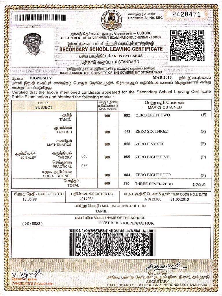 10th mark sheet -1 | PDF