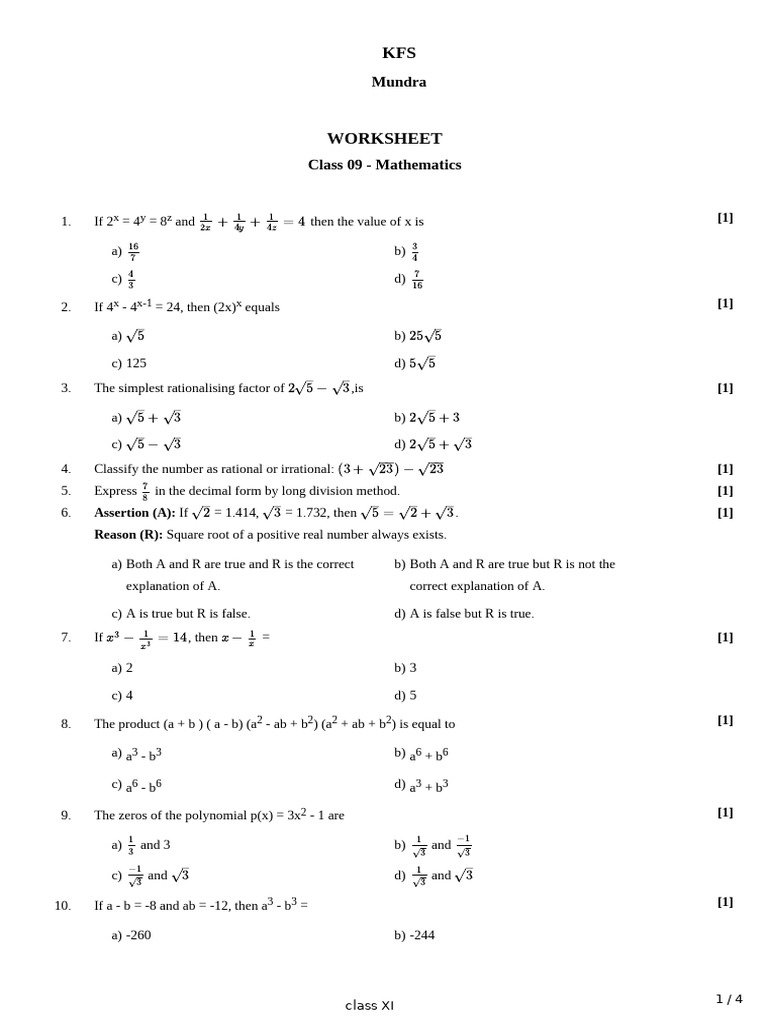 Worksheet-1 IX | PDF | Rational Number | Numbers