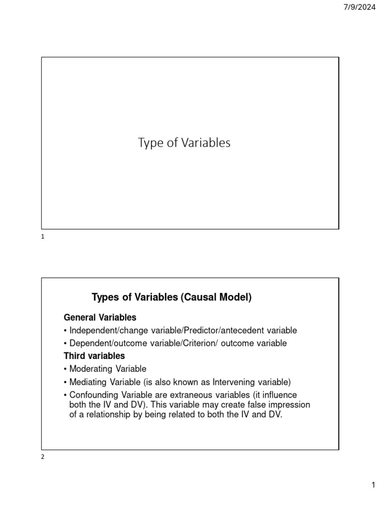 6 Types of Varibles and Moderating Variable | PDF | Dependent And ...