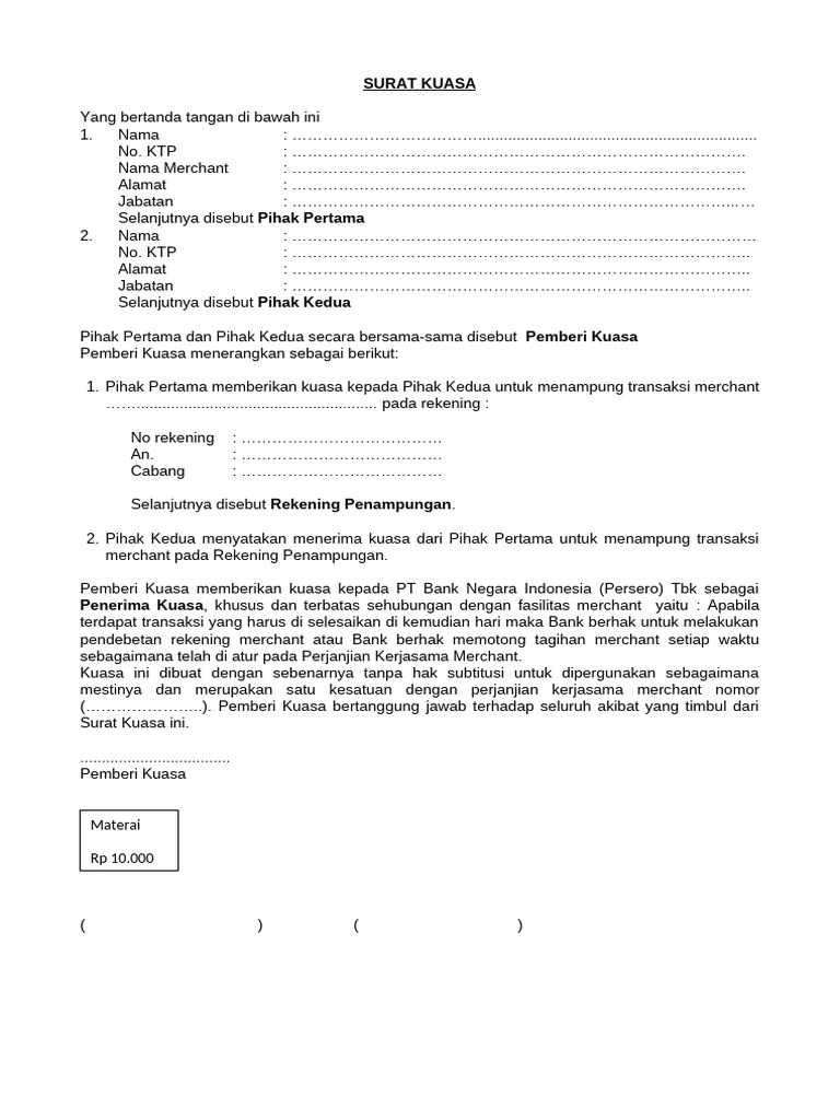 Surat Kuasa Pengambilan BPKB | PDF