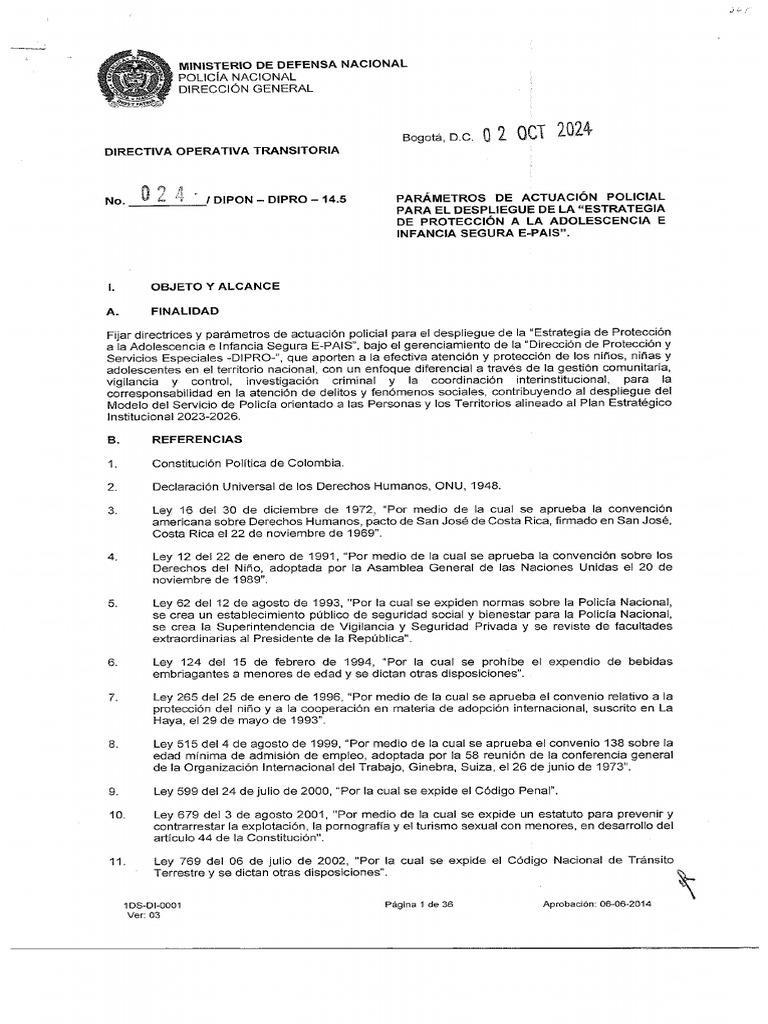 D.O.T 024 Dipon Dipro Parametros de Actuacion Policial para El Despligue de La Estrategia de ...