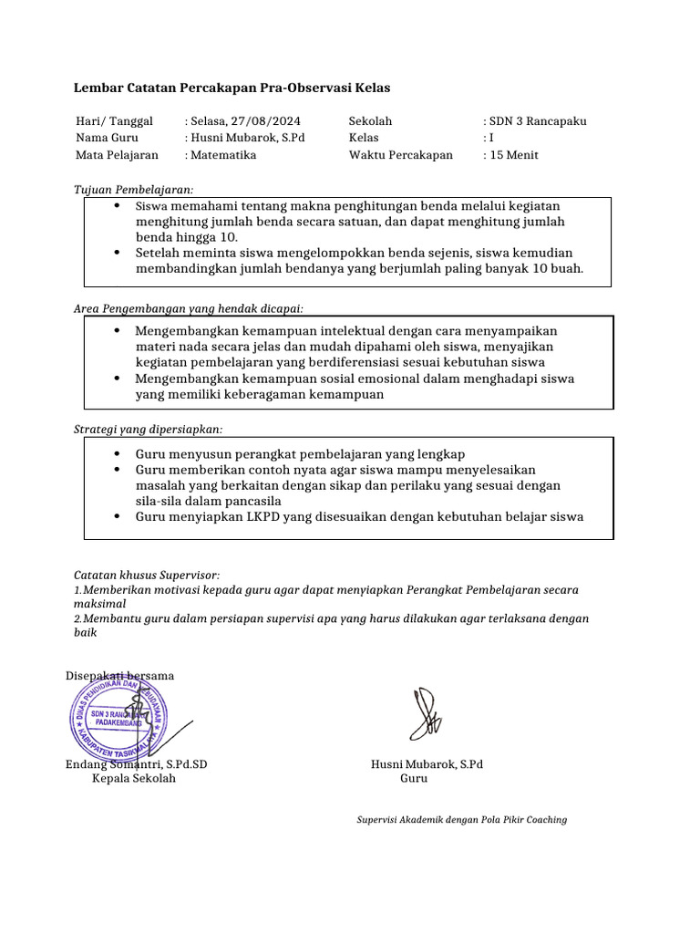 1_Lembar Catatan Pra Obs | PDF