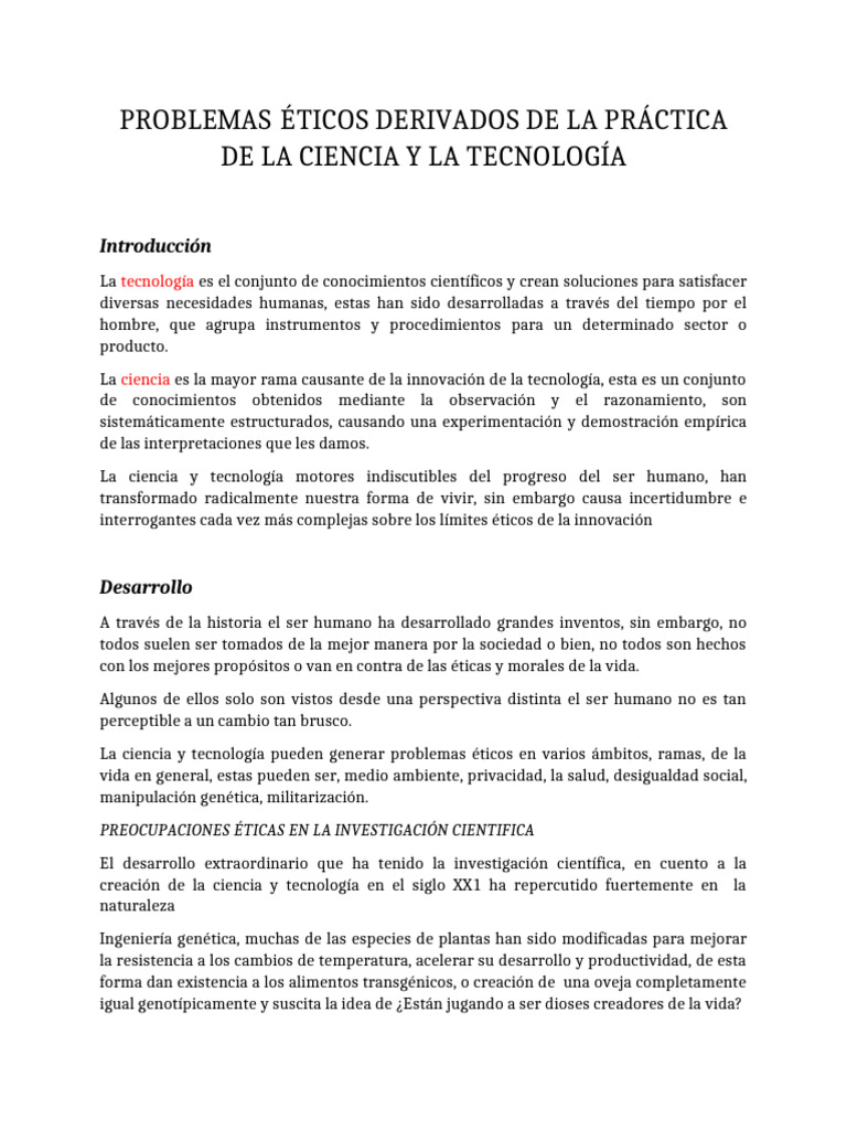 Ensayo Problemas Eticos Derivados de Lampractica de La Ciencia y ...