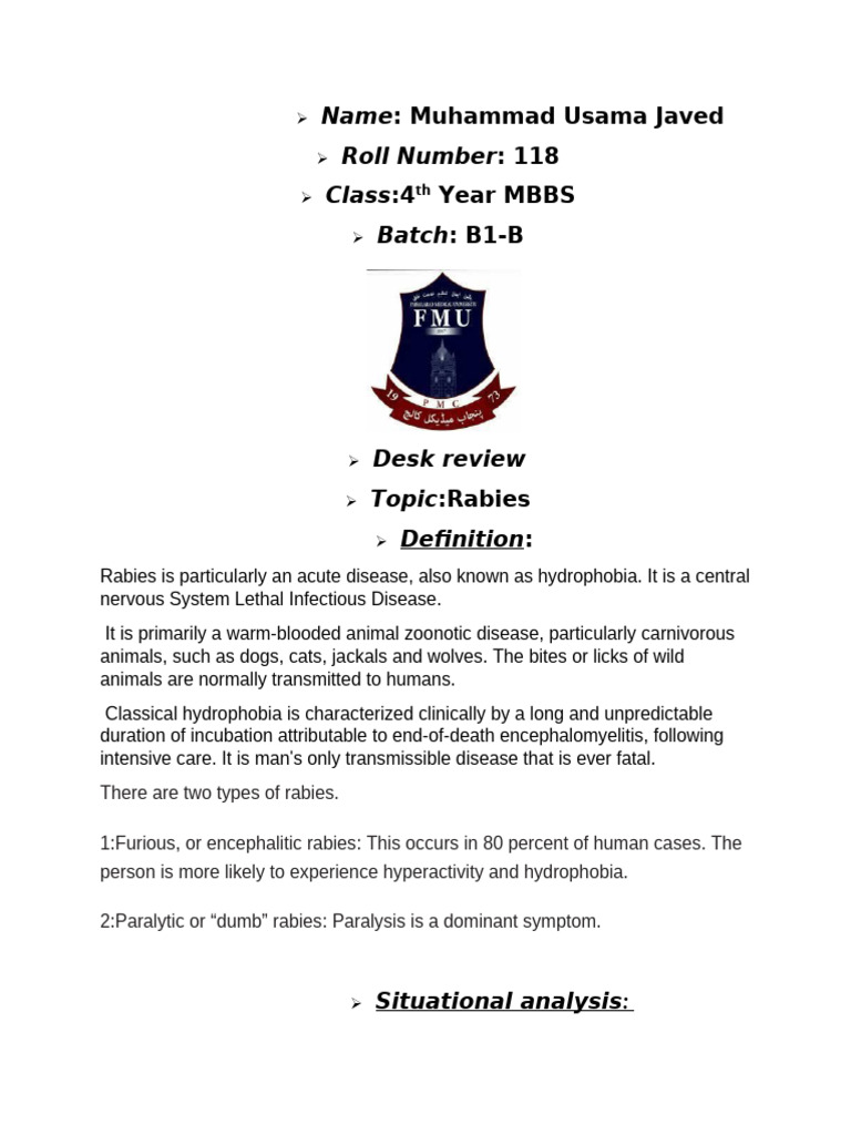 Rabies Desk Review | PDF | Rabies | Infection