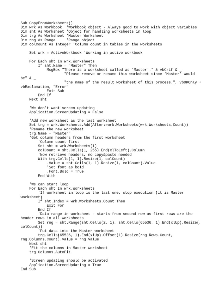 Append-Combine all sheet into master sheet | PDF | Worksheet | Computer Programming