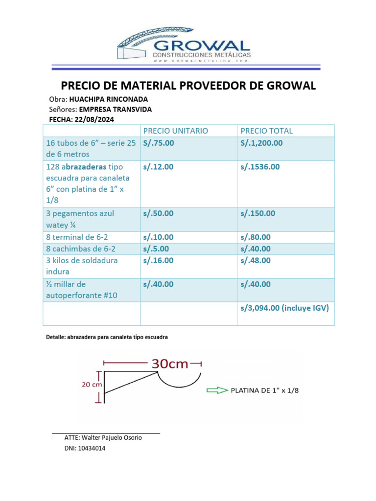 Precio de Material Proveedor de Growal 22.08.2024 | PDF