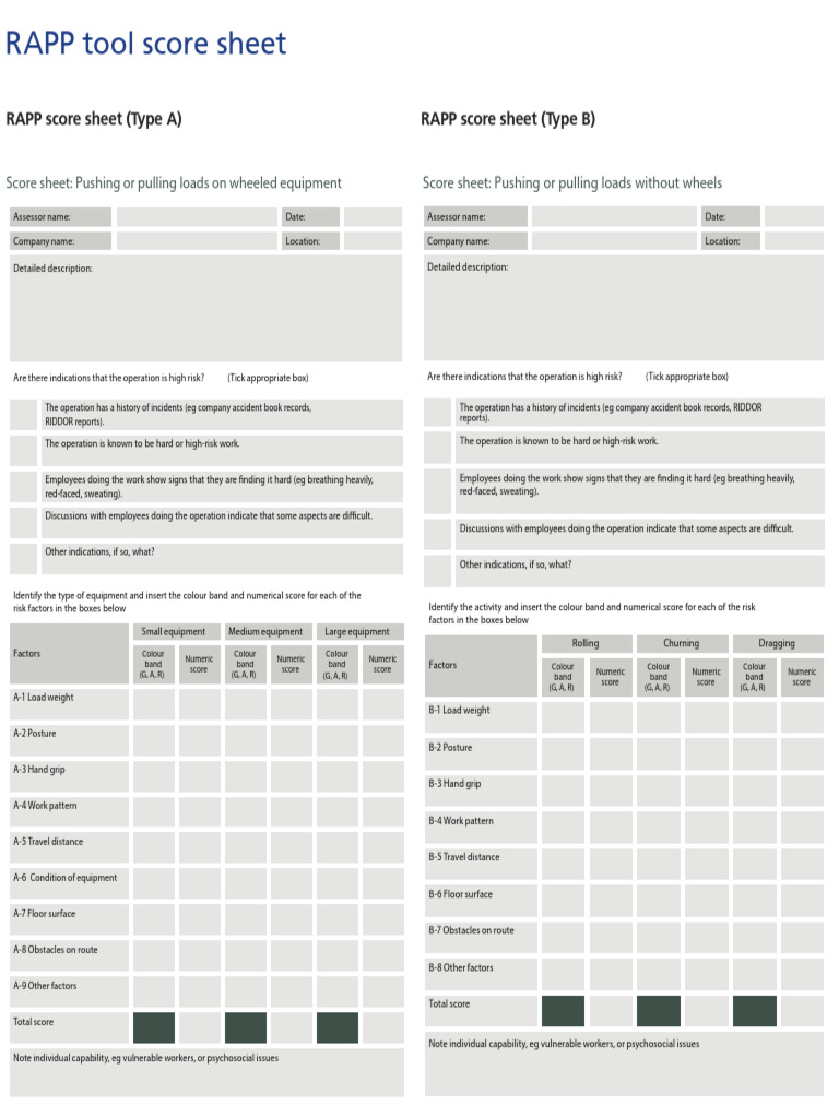 rapp-tool-score-sheet | PDF | Occupational Safety And Health | Safety