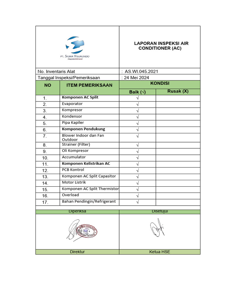 Laporan Inspeksi Perbaikan AC | PDF