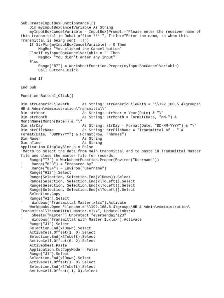 Final Macro For Transmittal | PDF | Computing | Computer Programming