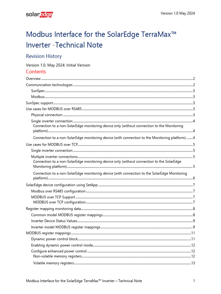 se-modbus-interface-for-solaredge-terramax-inverter-technical-note | PDF | Computing ...