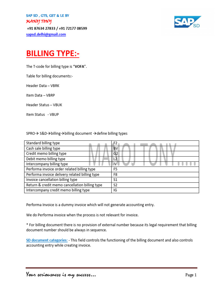 Billing Type Control by Manoj | PDF | Invoice | Business