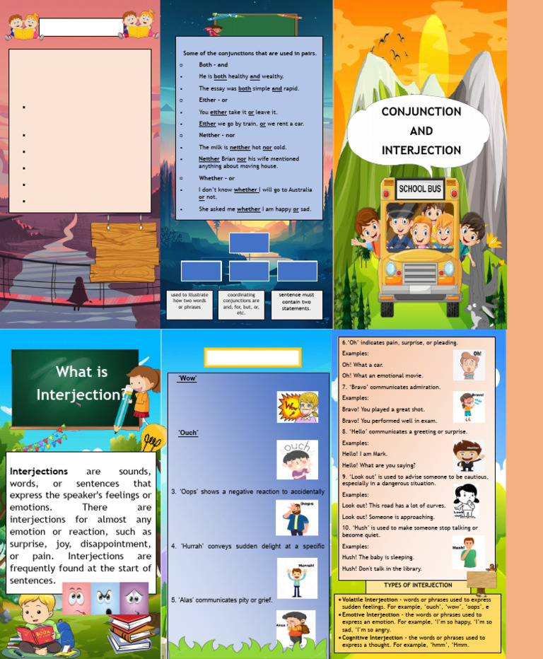 BROCHURe CONJUNCTION and INTERJECTION | PDF | Semantic Units | Emotions