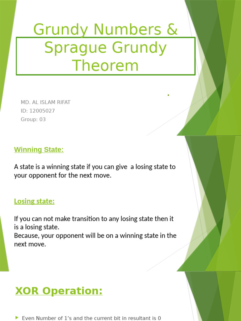 Game Theory: Grundy Numbers Guide | PDF | Mathematics