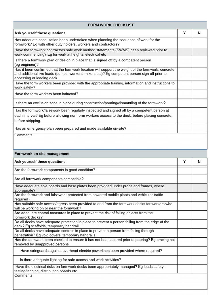 Formwork-checklist | PDF