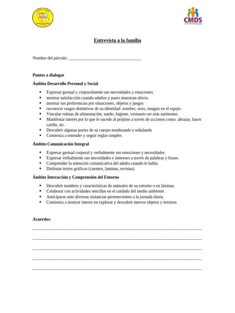 Entrevista A La Familia 1 Año | PDF | Educación de la primera infancia ...