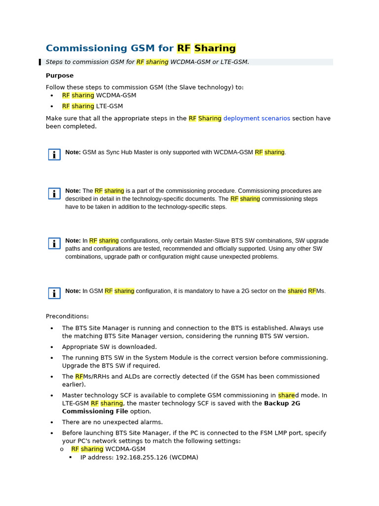 Commissioning GSM for RF Sharing | PDF | Computer Architecture | Computer Networking