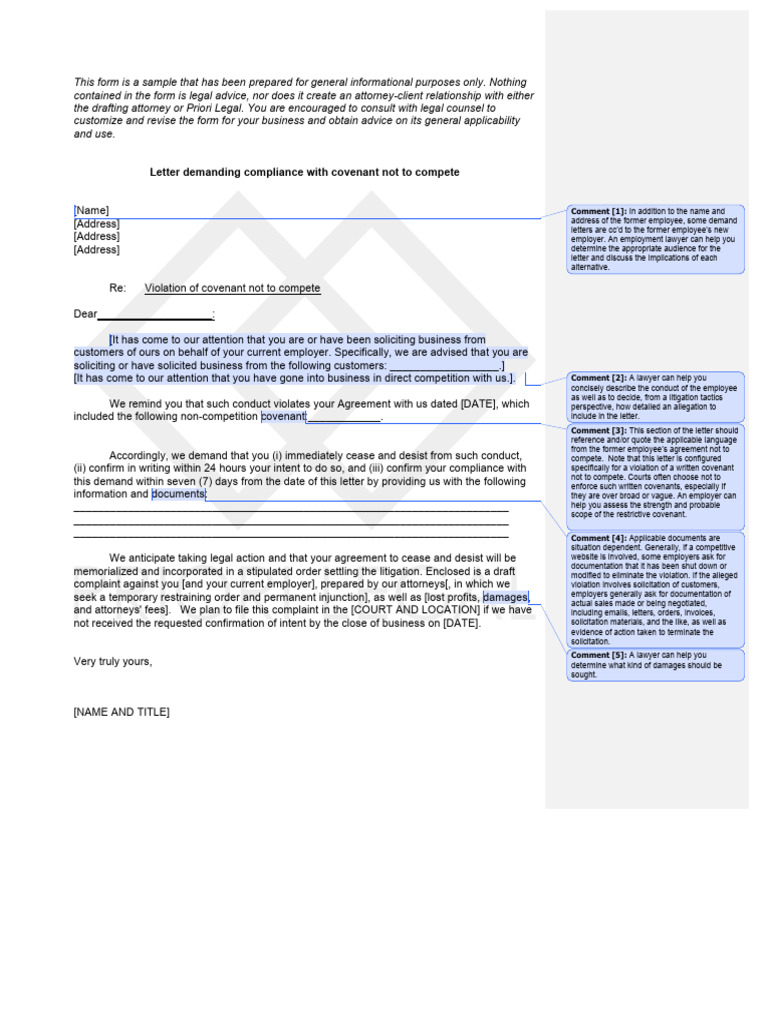 Demand Letter - Violation of Non-Compete | PDF | Complaint | Lawyer