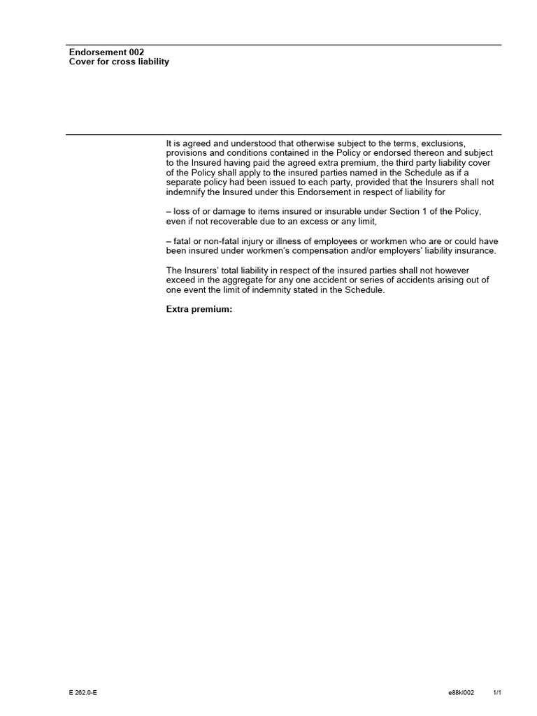 Cross Liability Coverage Endorsement | PDF