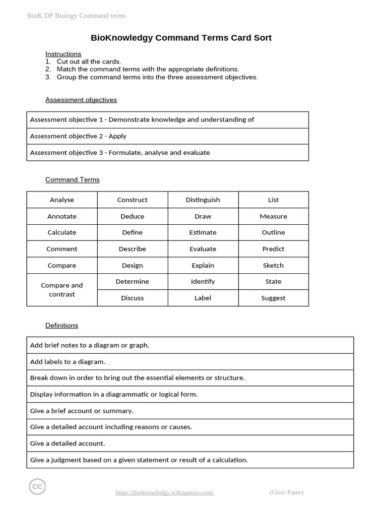 BioK - Command Terms - Card Sort | PDF | Definition | Concept