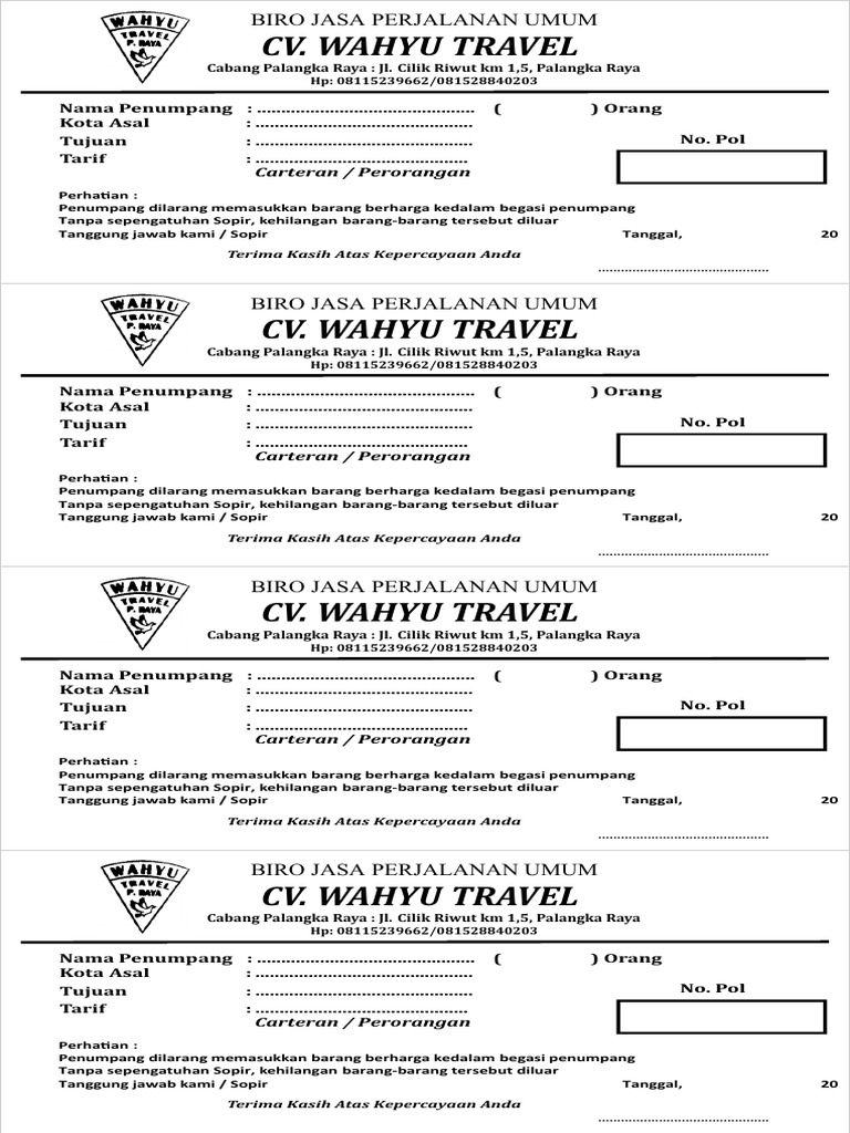 Nota Tiket Travel CV. Wahyu Travel | PDF