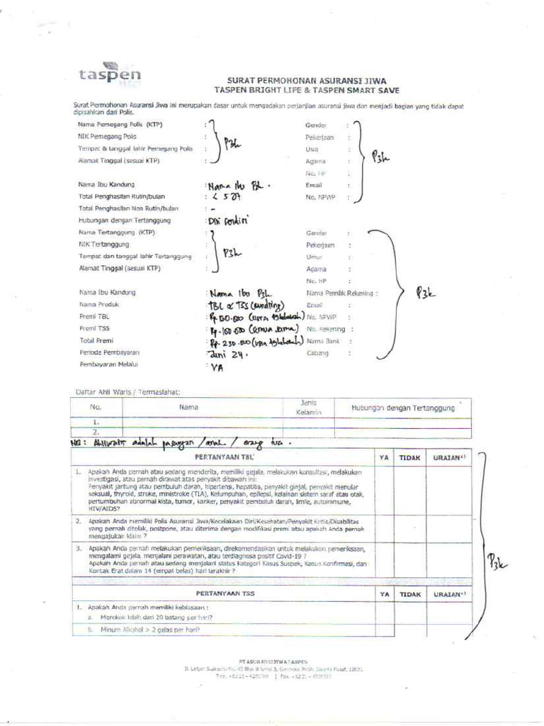 Tata Cara Pengisian Formulir Taspen Smart Save Dan Taspen Bright Life | PDF