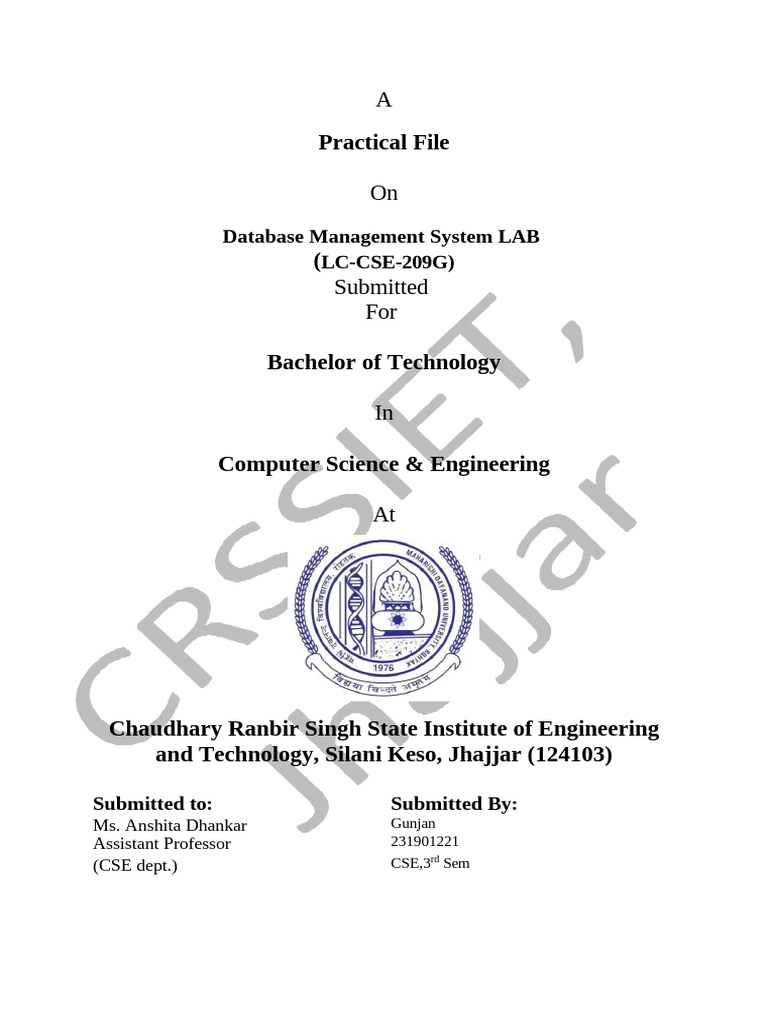 Front Page DBMS Gunjan | PDF