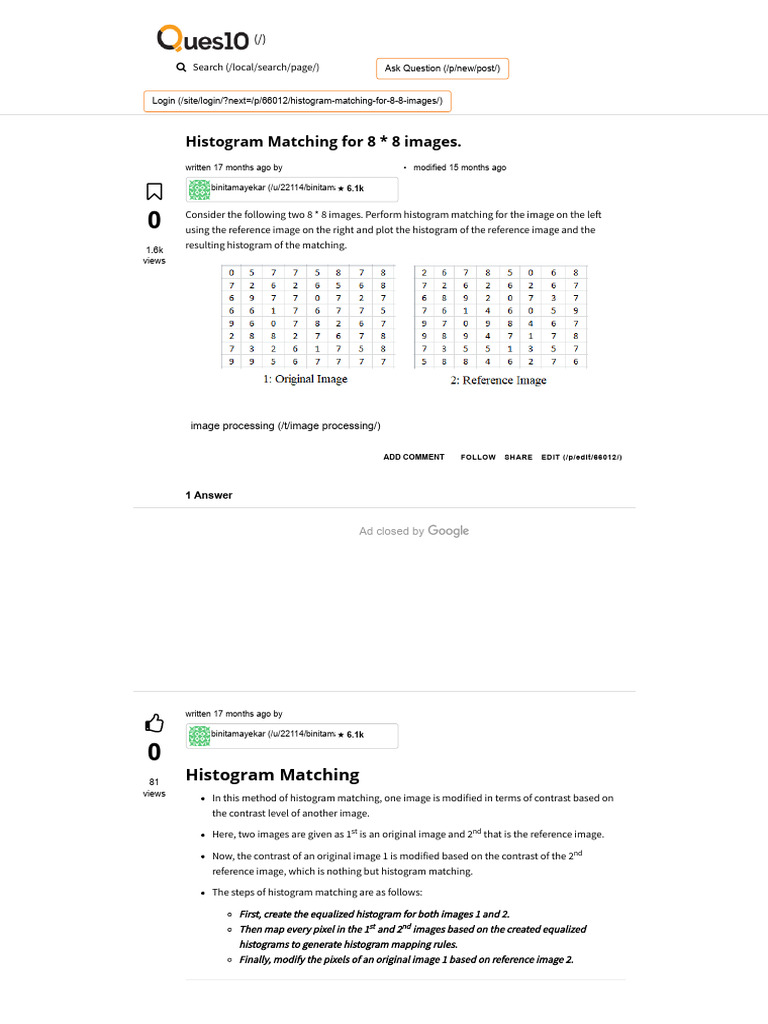 Histogram Matching For 8 - 8 Images | PDF | Histogram | Computer Graphics