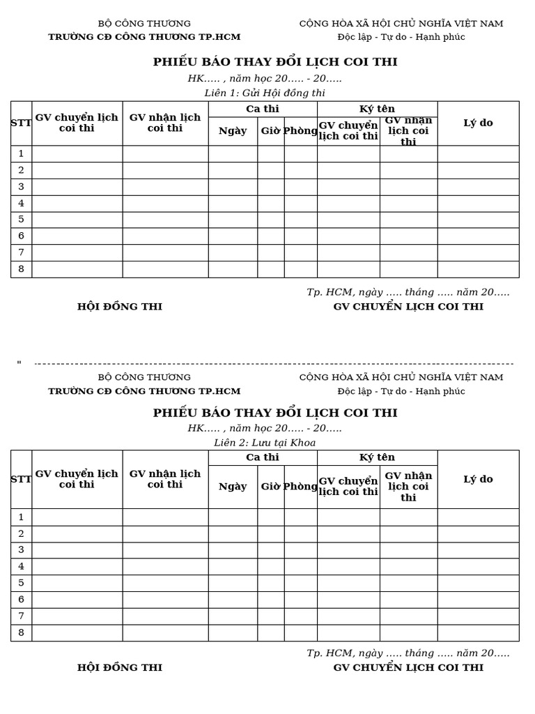 Phieu Bao Thay Doi Lich Coi Thi | PDF