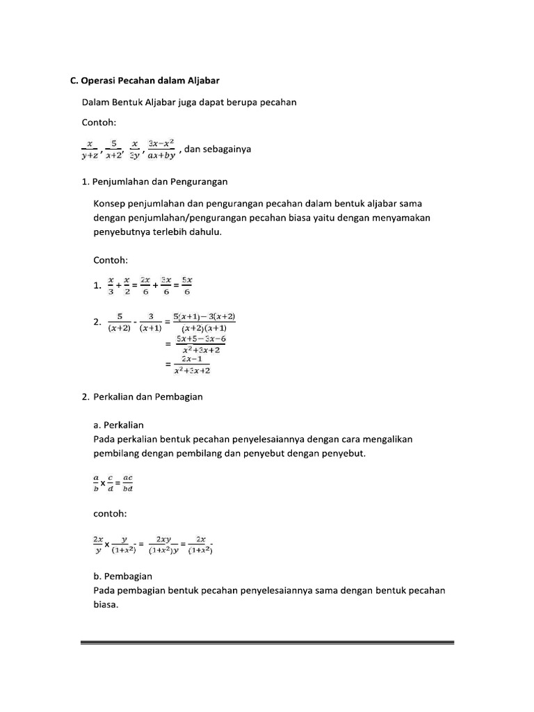 Operasi Pecahan Bentuk Aljabar | PDF
