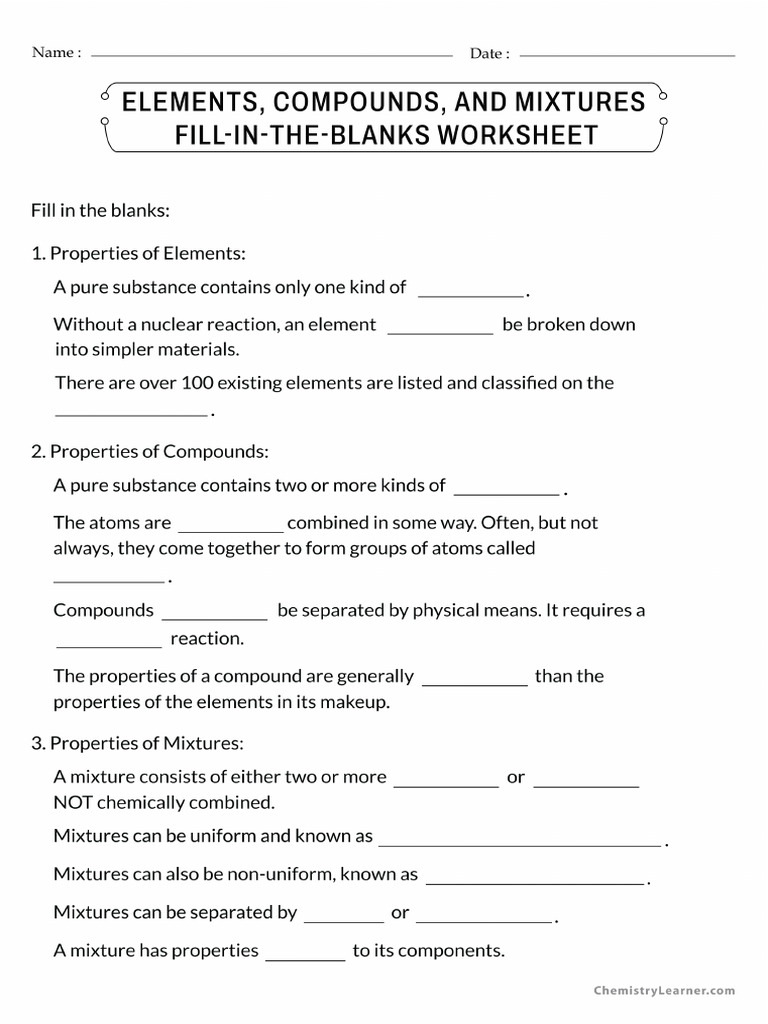 Element-Compound-Mixture-Worksheet | PDF