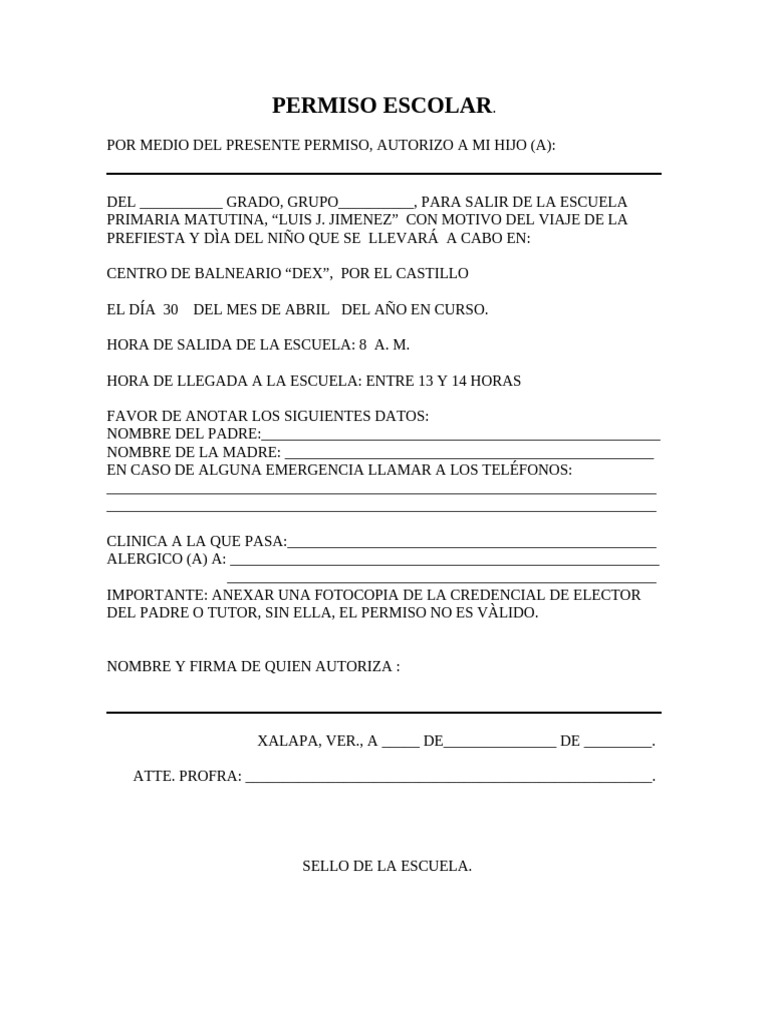 Permiso Escolar | PDF