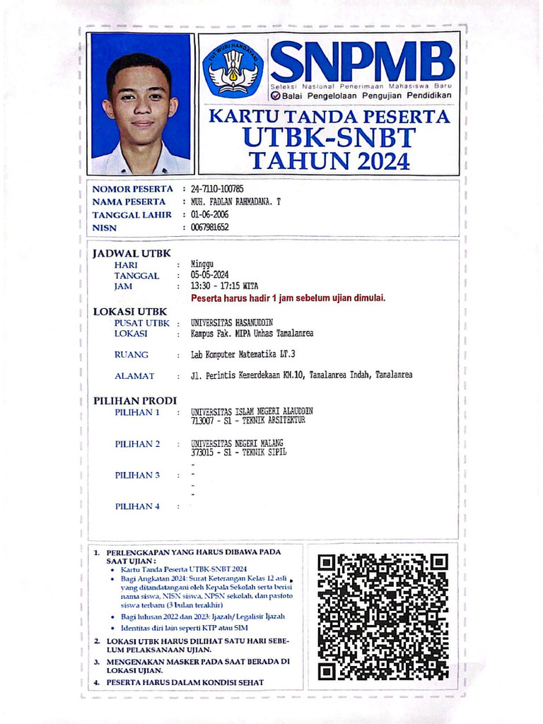 Kartu Peserta SNBT | PDF