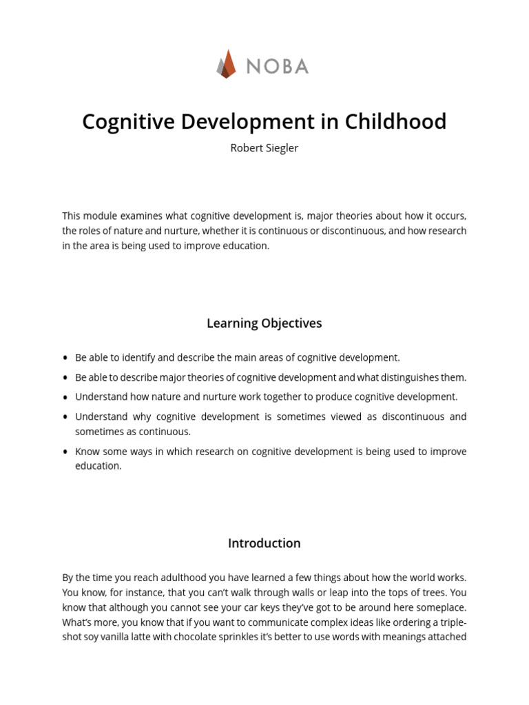 cognitive development in childhood | PDF | Cognitive Development | Cognition