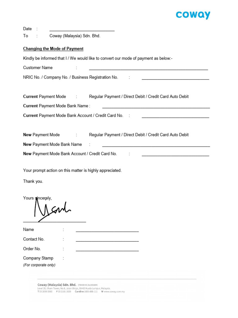 Payment Mode Change Request Form | PDF