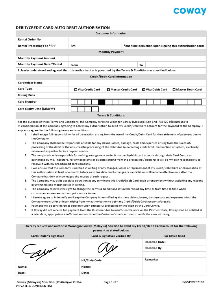 Auto Debit Authorization Form-1 | PDF | Credit Card | Debit Card
