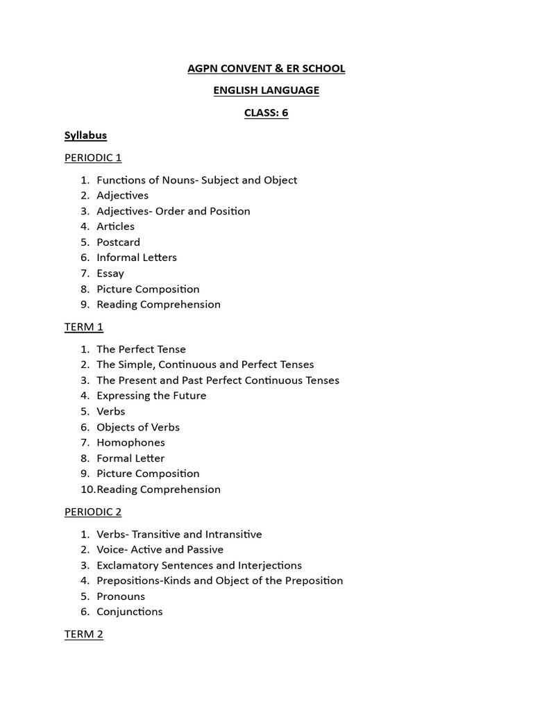 Class 6 English Syllabus Overview | PDF