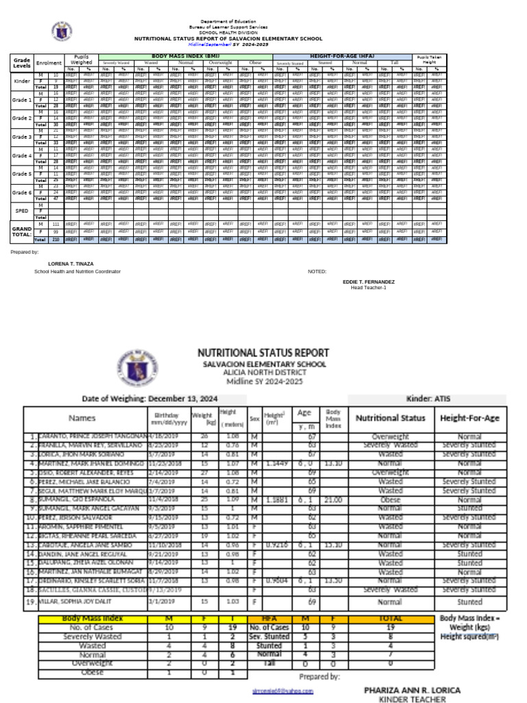 Salvacion ES-Midline-Nutritional-Status-Report-BMI-SY-2024-2025 | PDF ...