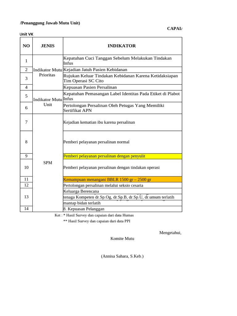 Mei Form Pemantauan Mutu VK - 2024 | PDF