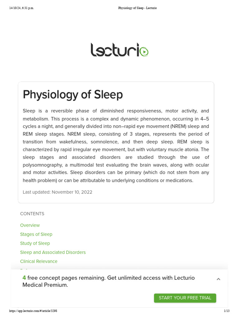 Physiology of Sleep - Lecturio | PDF | Sleep | Rapid Eye Movement Sleep
