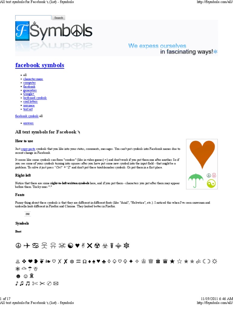 All text symbols for Facebook ϡ (list) - fsymbols | PDF | Planets In ...