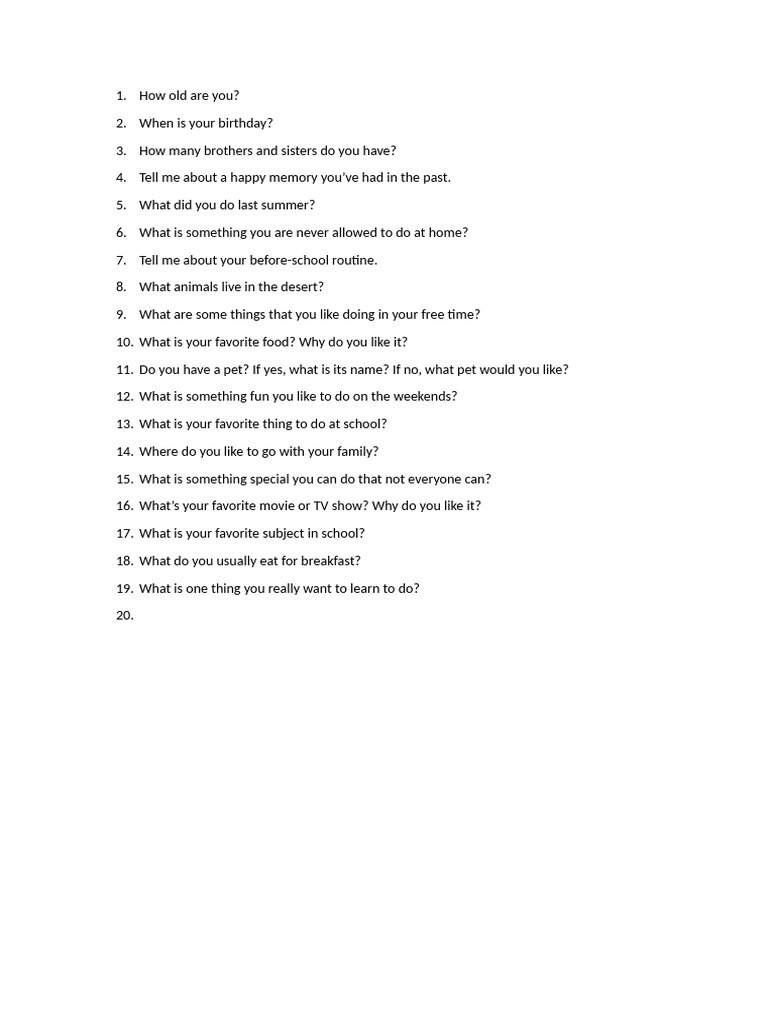 Engaging Questions for Kids' Conversations | PDF
